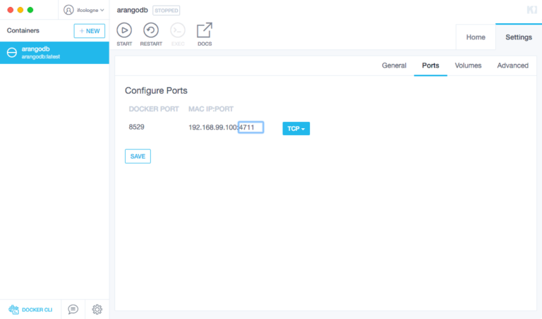 Running Arangodb On A Mac With Docker And Kitematic Docker Machine Arangodb