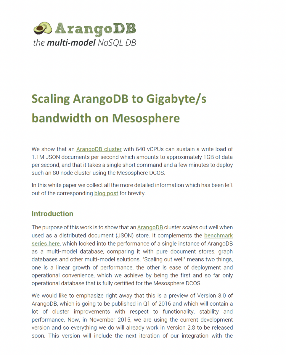 Scaling ArangoDB to Gigabyte/s Bandwidth - ArangoDB Scaling ArangoDB to Gigabyte/s Bandwidth - ArangoDB